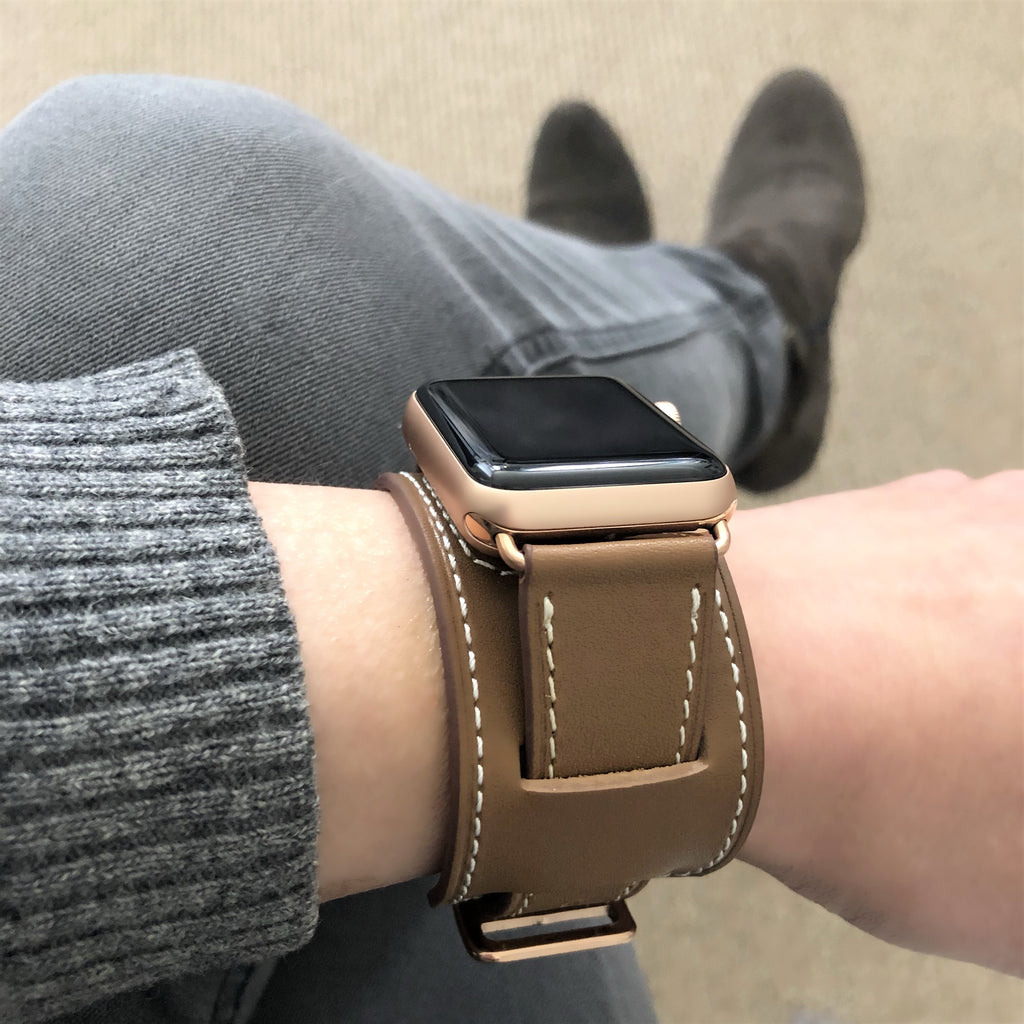 Caramel Brown Apple Watch Leather Cuff by Juxli Home. Handmade, stylish ...