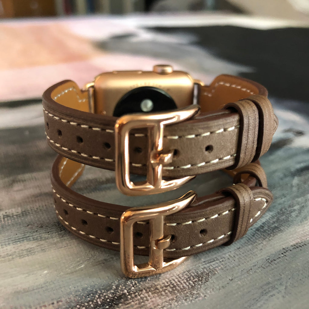 Chocolate Brown Double Buckle Apple Watch Leather Cuff by Juxli Home ...